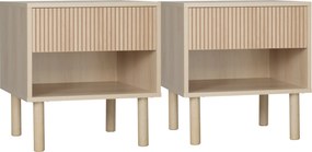 HOMCOM Sada 2 nočních stolků s šuplíky a policemi, moderní boční stolek do ložnice a obývacího pokoje, rozměry 47 x 47 x 50 cm, přírodní dřevěná úprav