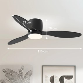 Stropní ventilátor s lampou a dálkovým ovládáním, 3 barvy světla, 6 rychlostí, nastavitelný jas, černý