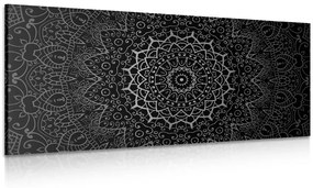Obraz vintage Mandala v indickém stylu v černobílém provedení - 100x50 cm