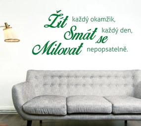 Samolepky na zeď - Žít, smát se a milovat Barva: Zelená světlá, Velikost: 134x60 cm