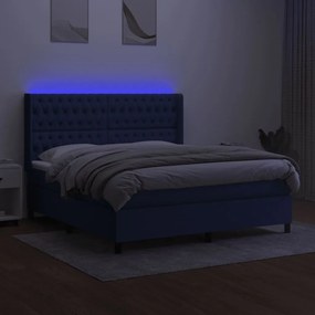 Box spring postel s matrací a LED modrá 160x200 cm textil 3138571