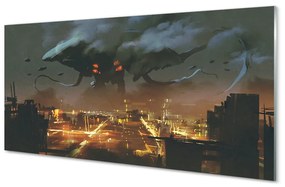 akrylový obraz Město v noci kouř monster 100x50 cm