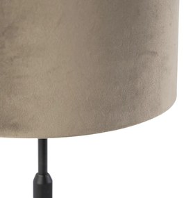 Stolní lampa černá s velurovým odstínem taupe se zlatem 25 cm - Parte