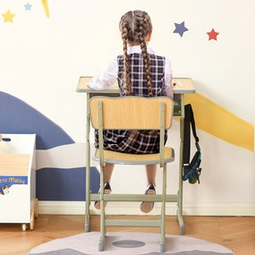 HOMCOM Dětský stůl a židle pro děti od 6 let S výškově nastavitelným stolem s šuplíkem a háčkem Přírodní