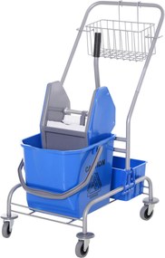 HOMCOM Úklidový vozík, vozík na mop, objem 25 l, 4 kolečka, plast, modrý