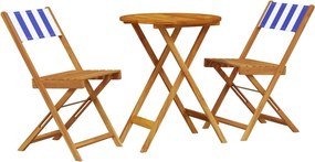 3dílný bistro set modrý a bílý textil a masivní dřevo 3281753