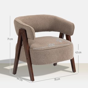 HOMCOM obývací křeslo z bouclé látky, čalouněné křeslo, prostorné sedadlo, ergonomické opěradlo, 70 x 64 x 71 cm, hnědá