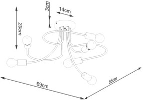 Sollux SL.1456 - Lustr na tyči LEVAR 6xE27/15W/230V černá