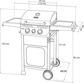 BPS-koupelny Plynový BBQ gril s boční plotýnkou, poličkou a krycí plachtou - , 2+1 hořák