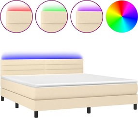 Box spring postel s matrací a LED krémová 160x200 cm textil 3133250