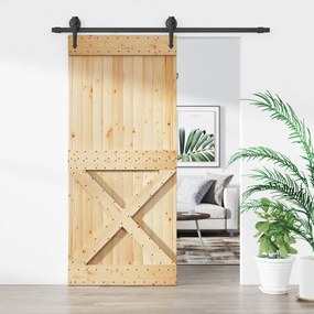 Posuvné Dveře S Kováním 90 X 210 Cm Masivní Borové Dřevo Vzor Šedá Kostka