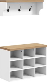 HOMCOM Stojan na kabáty a botník 2 v 1 - Vstupní nábytek se 3 háčky a policemi pro 9 párů bot 75x30x50 cm a 75x20x22,5 cm Bílý | Aosom