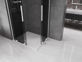 Mexen Velar L Duo, sprchový kout s posuvnými dveřmi 100 x 90 cm, 8mm šedé sklo, bílá matná, 871-100-090-02-43-20