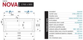 Santech NOVA 170 x 80 cm SANOV170 vana akrylátová