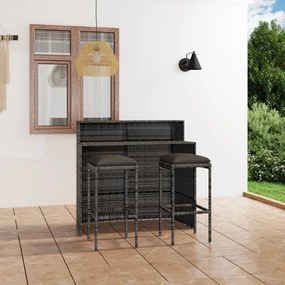 3dílný zahradní barový set s poduškami šedý 3064874