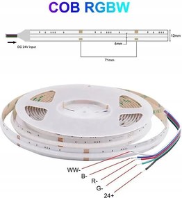 Pásek Cob 784 LED/m Rgbw Nw Vícebarevný 19W/m 24V IP20 5m