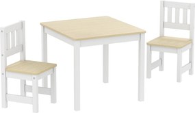 AIYAPLAY dětský stolek se židlemi, set stůl a 2 židle ze dřeva na kreslení, hraní a učení, 56x52x48 cm, přírodní dřevo