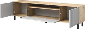 Eka Televizní skříňka GANA na kovových zlatých nožkách 200 cm, Dub Artisan/Bílá