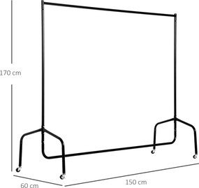 HOMCOM Stojan na oblečení, oděvní kolejnice, stojan na šaty, vozíkový stojan na oděvy (150 x 60 x 170 cm)