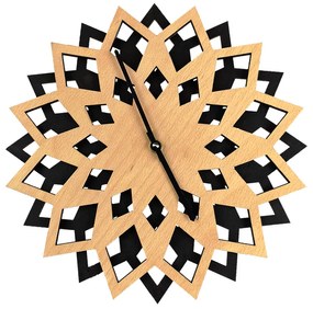 AMADEA Dřevěné hodiny květ , kombinace dřevo/černá, průměr 30 cm