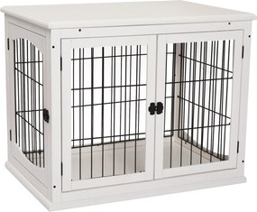 PawHut Psí Klec do Domácnosti, Psí Dům se 2 Vchody, Zámek, Psí Dům pro Malé Psy, Bílá, 58,5 x 81 x 66 cm | Aosom