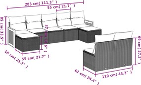 9dílná zahradní sedací souprava s polštáři šedá polyratan 3228056