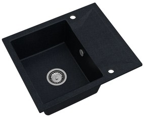 Sink Quality Obsidian, kuchyňský granitový dřez 590x500x210 mm + chromový sifon, černá skvrnitá-Brocade, SKQ-OBS.B.1KKO.X
