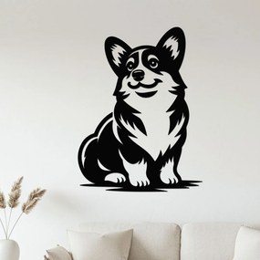 dřevo života Dřevěný obraz sedící Corgi Zvolte rozměr (cm): 30x40, Zvolte barvu dekoru: Černá