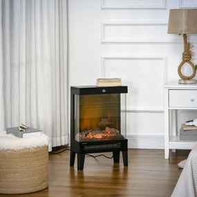 HOMCOM Elektrický krb, 2000 W, volně stojící krb s topením, LED 3D plamenový efekt, 4 úrovně jasu, elektrický krb s termostatem, ochrana proti přehřá…
