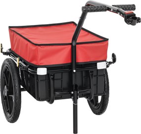 HOMCOM přívěs na kolo, nosnost 40 kg — ruční vozík s voděodolným potahem 600D Oxford, odrazky, ocelový rám a madla, 144 x 59 x 80 cm, červeno-černý