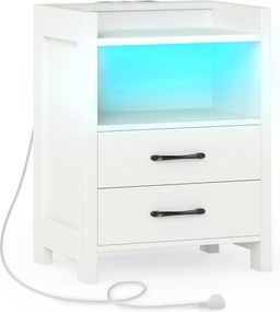 Costway Noční stolek s LED světly a nabíjecí stanicí s 2 zásuvkami a otevřeným