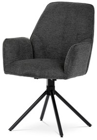 AUTRONIC Jídelní židle v šedé látce s područkami, otočná s vratným mechanismem - funkce reset, kovové podnoží v černé barvě