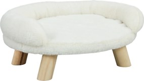 PawHut Útulná pohovka pro domácí mazlíčky Zvýšený design pohovka pro psy a kočky flanelová krémová 47x40x20cm s dřevěnými nožkami pro domácí mazlíčky…