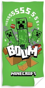 Carbotex Dětská plážová osuška MINECRAFT CREEPER BOOM, zelená, froté, 70x140cm