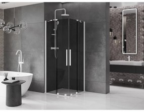 Mexen Velar Duo, sprchový kout s posuvnými dveřmi 100 x 100 cm, 8mm šedé sklo, bílá matná, 871-100-100-42-20