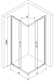 Mexen Rio čtvercový sprchový kout 90 x 90 cm, Průhledné, Chromovaná - 860-090-090-01-00