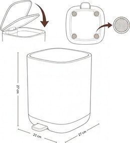 Koupelnový koš s pedálem INVI, 7 l – bílý