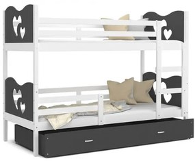 Dětská patrová postel MAX 160x80 cm s bílou konstrukcí v šedé barvě se SRDÍČKY