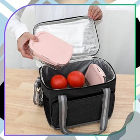 Camerazar Termální taška Lunch Box na snídani, prostorná a černá, ideální pro cestování a udržení teploty jídla