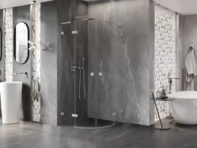 Mexen Lunar, L půlkruhový výklopný sprchový kout 90 x 90 cm, 8mm čiré sklo, ocelový profil, 833L-090L-090P-97-00