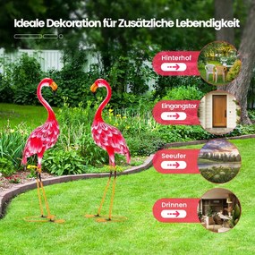 Costway Dekorace Flamingo 2-dílná zahradní socha ve tvaru plameňáka