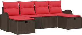 Set pohovek 6 ks 6-Počet míst Hnědá a červená polyratan 3359123