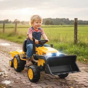 AIYAPLAY Elektrické stavební vozidlo s nástupem nahoru, dětský bagr s přívěsem, 3-8 let, plast, ocel, žluté