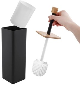 Erga Amba, hranatý toaletní WC kartáč na postavení, černá matná-přírodní hnědá, ERG-YKA-PD.AMBA-BLK