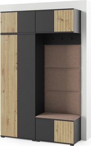 Eka Předsíňová stěna s čalouněnými panely Joey 3 - Černá a Dub Artisan / Tmavá béžová 2305