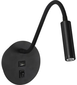 Brilagi - LED Flexibilní nástěnná lampa s USB portem MAYA LED/3W/230V černá