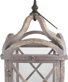 2ks šedá antik dřevěná lucerna - 33*33*73 / 25*25*56 cm