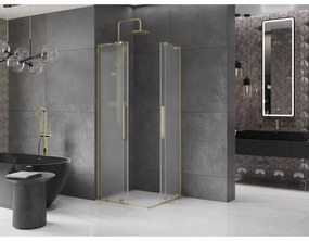Mexen Velar L Duo, sprchový kout s posuvnými dveřmi 100 x 100 cm, 8mm sklo námraza, zlatá lesklá, 871-100-100-02-33-50