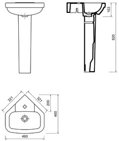 Aqualine, VITROYA keramické umyvadlo rohové 46x46cm, VT145