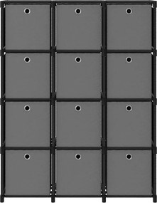 Výstavní police 12 přihrádek s boxy černé 103x30x141 cm textil 322615
